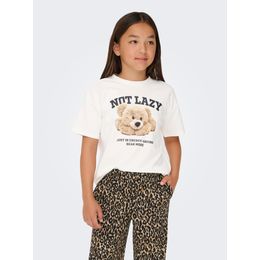 Kurzarmshirt KIDS Only "KOGBILLIE S/S LOOSE TEDDY TOP JRS NOOS", M&auml;dchen, Gr. 122/128, cloud dancer print:lazy, Jersey, Obermaterial: 100% Baumwolle, bedruckt, regular fit h&uuml;ftlang, Rundhals, Shirts