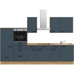 K&uuml;chenzeile Nobilia "Easytouch I", NEU: individuell anpassbar mit gratis Profi-Beratung", blau (k&uuml;che: blau, korpus: eiche sierra nachbildung, arbeitsplatte: eiche sierra nachbildung), B:330,3cm H:216,6cm T:60cm, Komplettk&uuml;chen-Sets, K&uuml;chenzeile, vormontiert, Breite 330 cm, Ausrichtung w&auml;hlbar, wahlw. mit E-Ger&auml;ten