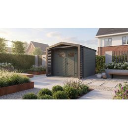 Gartenhaus Weka "Killarney", gr&uuml;ngrau, anthrazit, ohne Fu&szlig;boden, ohne Dacheindeckung, Massivholz, Gartenh&auml;user, Gartenhaus, Doppelt&uuml;r, 1/4 verglast, inkl. Rhombusvordach