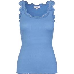 Tanktop rosemunde "Babette Silk Top mit Seide", Damen, Gr. XL, blau (himmelblau), Feinripp, Obermaterial: 70% Seide, 30% Baumwolle, k&ouml;rpernah h&uuml;ftlang, tiefer Rundhals, Tops Tanktop, Vintage-Spitzenbesatz, breite Tr&auml;ger, feminin, bequem, Seidenmix