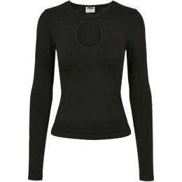 Longsleeve Urban Classics "Urban Classics Damen Ladies Organic Keyhole Longsleeve", M&auml;dchen, Gr. XS, schwarz, 95% Baumwolle, 5% Elasthan, unifarben, slim fit, Rundhals, Shirts