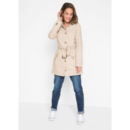 bonprix Trenchcoat, beige, Gr.38, Modischer Trenchcoat mit Ziern&auml;hten und zus&auml;tzlichem G&uuml;rtel, aus 100% Baumwolle