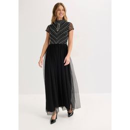 bonprix Maxikleid mit Perlenstickerei, schwarz, Gr.42, Moder und feminin: Abendkleid aus zartem T&uuml;ll mit Keyhole-Ausschnitt und Perlenstickerei im Oberteil
