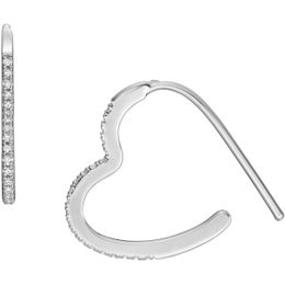 Paar Ohrhaken Fossil "Schmuck Geschenk Metall Ohrringe JEWELRY Herz", silber (silberfarben, kristallwei&szlig;, kristallwei&szlig;), Ohrringe, Damen, Metall, mit Zirkonia (synth.)