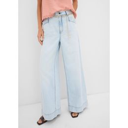 bonprix Wide-Leg-Jeans High Waist, blau, Gr.46, Wide-Leg-Jeans High Waist, 66% Baumwolle