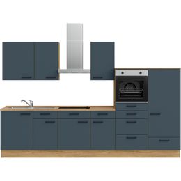 K&uuml;chenzeile Nobilia "Easytouch I", NEU: individuell anpassbar mit gratis Profi-Beratung", blau (k&uuml;che: blau, korpus: eiche sierra nachbildung, arbeitsplatte: eiche sierra nachbildung), B:330,3cm H:216,6cm T:60cm, Komplettk&uuml;chen-Sets, K&uuml;chenzeile, vormontiert, Breite 330 cm, Ausrichtung w&auml;hlbar, wahlw. mit E-Ger&auml;ten
