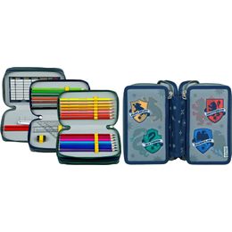 Federm&auml;ppchen Scooli "Tripledecker, Harry Potter", Kinder, bunt (harry potter), Polyester, Schreibger&auml;teetuis Federm&auml;ppchen, bef&uuml;llt, inklusive Geodreieck