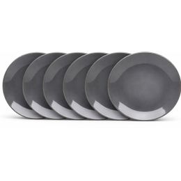 Dessertteller Van Well "Malm&ouml;, Teller 20 cm, 6 St&uuml;ck", anthrazit, H:2,3cm &Oslash;:20cm, Steingut, Speiseteller, Teller Set, Steingut, sp&uuml;lmaschinen-/mikrowellengeeignet