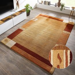 Wollteppich Theko "Tromso, Wolle, Handgefertigt, Bord&uuml;re mit Hoch-Tief-Effekt" Gr. 1, terra, B:60cm H:15mm L:90cm, Wolle, Teppiche, Wohnzimmer, Schlafzimmer, Esszimmer