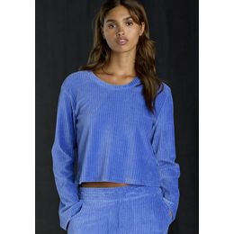 Buffalo Langarmshirt blau Gr. 44/46 f&uuml;r Damen. Mit Rundhals. Bequem. Nachhaltig.