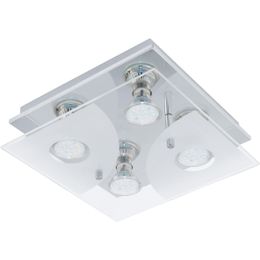 Eglo Deckenleuchte "CABI Deckenlampe, Edelstahl und Glas, GU10, weiss, Wohnzimmerlampe", wei&szlig; (chromfarben, wei&szlig;), 4, Leuchten, Deckenleuchte, L25 x B25 x H8,5 cm, chrom, wei&szlig;, klar, 4X2,8W inkl., Deckenleuchte