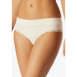 Brasilslip Schiesser "Unique Cotton", Damen, Gr. 38, wei&szlig; (off, wei&szlig;), Obermaterial: 90% Baumwolle, 10% Elasthan, k&ouml;rpernah, Unterhosen, feine Spitze an den Beinausschnittten