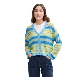 Cardigan Tom Tailor Denim, Damen, Gr. L (40), bunt (mint blau multicolor stripe), Strick, Obermaterial: 55% Polyacryl, 45% Polyamid, gestreift, relaxed fit taillenbedeckt, V-Ausschnitt, Rippb&uuml;ndchen, Strickjacken, mit Streifen Muster