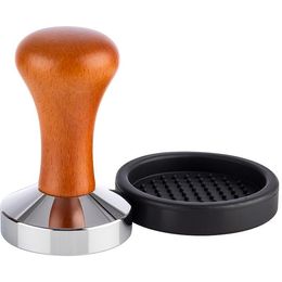 Tamper BUDDY'S "Buddy&acute;s Bar - Barista Edition", braun (braun, silberfarben), T:5,8cm, Buchenholz, Silikon, Barista-Sets, Premium, Kaffee Verdichter, rostfreier Edelstahl, Holzgriff