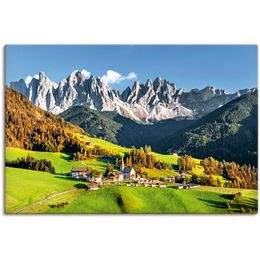 Wandbild Artland "Alpen Berge Santa Maddalena", gr&uuml;n (farbe bild(er): gr&uuml;n), B:90cm H:60cm, Bilder, als Alubild, Leinwandbild, Poster in verschied. Gr&ouml;&szlig;en