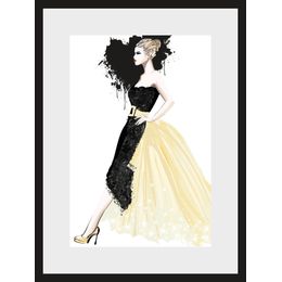 Bild mit Rahmen OTTO HOME "Skizze Frau mit Kleid", bunt (farbe rahmen: schwarz, farbe bild(er): schwarz wei&szlig; rot), B:30cm H:40cm, Acrylglas, Holz, Papier, Bilder, HD Premium Poster-Druck inkl. Holzrahmen