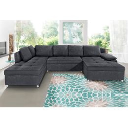 Wohnlandschaft Home Affaire "Labene U-Form", grau (dunkelgrau), B:326cm H:82cm T:90cm, Struktur fein (95% Polyester, 5% Polyamid);Luxus-Microfaser ALTARA NUBUCK (100% Polyester);Kunstleder SOFTLUX / Struktur (100% Polyester);Struktur (100% Polyester), Sofas, Wohnlandschaft, wahlweise mit Bettfunktion und Bettkasten