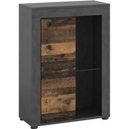 Vitrine Home Affaire "AOSTA, TOPSELLER, Breite 60 cm, stehend / h&auml;ngend, 1 T&uuml;r, 1 Glasboden", matera grau, old wood nachbildung, B:60cm H:86cm T:35cm, FSC-zertifizierter Holzwerkstoff, Glas, Schr&auml;nke, Vitrine, T&uuml;ranschlag wechselbar, H&auml;ngevitrine, Standvitrine, Kommode, Anrichte