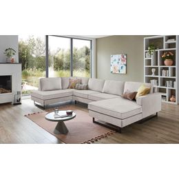 Wohnlandschaft Home Affaire "Pinto, 350 cm, U-Form, XXL, mit Ottomanen", beige (natural), B:350cm H:85cm T:206cm, 90% Polyester, 10% Nylon, Sofas, Wohnlandschaft, Cord, Chenille, Lederoptik, mit Keder, Metallf&uuml;&szlig;e, Wellenunterfederung