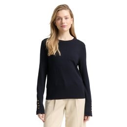Rundhalspullover Tom Tailor, Damen, Gr. S, sky captain blau, Strick, Obermaterial: 85% Viskose, 15% Polyamid, unifarben, regular fit normal, Rundhals, mit Kn&ouml;pfen, Pullover Rundhalspullover, mit Knopf-Details