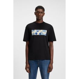 T-Shirt HUGO BLUE "Nurix", Herren, Gr. L, schwarz (schwarz001), Single Jersey, Obermaterial: 100% Baumwolle, unifarben, regular fit h&uuml;ftlang, Rundhals, Shirts T-Shirt, mit coolem Druck