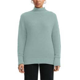 Strickpullover QS, Damen, Gr. M, sage gr&uuml;n, Strick, Obermaterial: 50% Baumwolle, 50% Polyacryl, unifarben, bequem h&uuml;ftbedeckend, Rundhals, Rollkanten, Pullover Strickpullover, in Struktur-Optik und mit Stehkragen