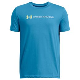 T-Shirt Under Armour "UA B LOGO WORDMARK SS", Jungen, Gr. L, gelb (ether blau, sonic gelb, mod gray), Obermaterial: 60% Baumwolle, 40% Polyester, Rundhals, Shirts T-Shirt, F&uuml;r Kinder