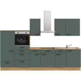 K&uuml;chenzeile Nobilia "Easytouch I", NEU: individuell anpassbar mit gratis Profi-Beratung", gr&uuml;n (k&uuml;che: gr&uuml;n, korpus: eiche sierra nachbildung, arbeitsplatte: eiche sierra nachbildung), B:330,3cm H:216,6cm T:60cm, Komplettk&uuml;chen-Sets, K&uuml;chenzeile, vormontiert, Breite 330 cm, Ausrichtung w&auml;hlbar, wahlw. mit E-Ger&auml;ten
