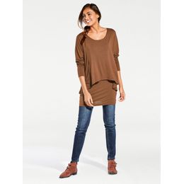 Rundhalsshirt Heine "Rundhals-Shirt", Damen, Gr. 42, braun (camel), 95% Viskose, 5% Elasthan, unifarben, Rundhals, Shirts Rundhalsshirt