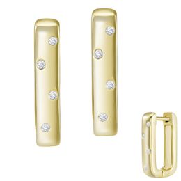 Paar Creolen Firetti "Schmuck Geschenk Silber 925 Ohrschmuck Ohrringe Rechteck", gelbgoldfarben, kristallwei&szlig;, Ohrringe, Damen, mit Zirkonia, Silber 925 (Sterlingsilber), Made in Germany - wahlweise mit oder ohne Zirkonia