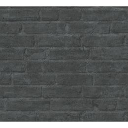 Livingwalls Vliestapete LIVING WALLS "Elements", grau (grau schwarz anthrazit), B:0,53m L:10,05m, Vinyl, Vlies, Tapeten, Steintapete Tapete Steinoptik Tapeten Wohnzimmer Schlafzimmer K&uuml;che
