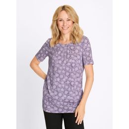 Longshirt Classic Basics "Kurzarm-Shirt", Damen, Gr. 38, flieder, feige, bedruckt, 100% Baumwolle, gemustert, mehrfarbig, Rundhals, Shirts Longshirt