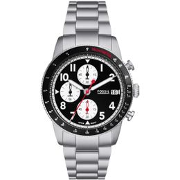 Chronograph Fossil "SPORT TOURER", silber (silberfarben, schwarz), Armbanduhren, Herren, Chronograph, Quarzuhr, Armbanduhr, Herrenuhr, Stoppfunktion, Datum,Edelstahlarmband