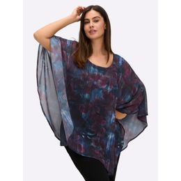 sheego Damen Tunika in Cape-Optik, mit Jersey-Top, tiefblau-bedruckt, Gr&ouml;&szlig;e 44