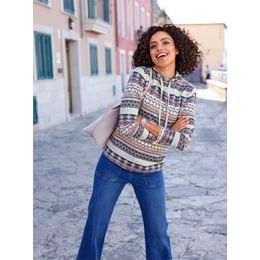 WITT Damen Sweatshirt mit halsfernem Stehkragen, ecru-mauve-bedruckt, Gr&ouml;&szlig;e 40