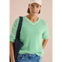 Strickpullover Cecil, Damen, Gr. L (42), juicy lime, Strick, Obermaterial: 100% Baumwolle, unifarben, l&auml;ssig geschnitten h&uuml;ftbedeckend, V-Ausschnitt, B&uuml;ndchen, Pullover Strickpullover, im Crochet-Look/moderner Sommerstrick