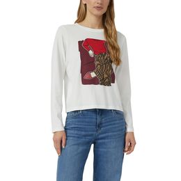 Langarmshirt s.Oliver, Damen, Gr. 36, wei&szlig;, Jersey, Obermaterial: 100% Baumwolle, bedruckt, regular fit normal, Rundhals, gerader Abschluss, Shirts Langarmshirt, mit Print und Schmucksteinen