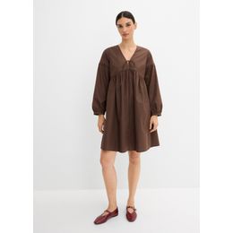 bonprix Tunika-Kleid, braun, Gr.42, Tunika-Kleid mit Ballon&auml;rmeln und Schleifendetail, 88% Polyester