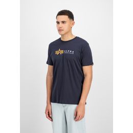Kurzarmshirt Alpha Industries "Alpha Label T", Herren, Gr. L, blau (rep.blau), Single Jersey, Obermaterial: 100% Baumwolle, bedruckt, regular fit normal, Rundhals, Shirts