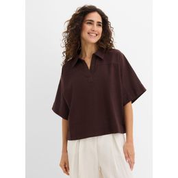 bonprix Tunikabluse aus reiner Baumwolle, braun, Gr.52, Luftige Tunikabluse, aus 100% Baumwolle