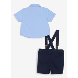 bonprix Kurzarmhemd Bermuda Hosentr&auml;ger und Fliege (4-tlg.Set), blau, Gr.62, 4-Teiliges Ausgeh-Set