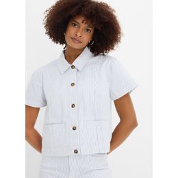 bonprix Jeansjacke gestreift, wei&szlig;, Gr.50, Gestreifte Jeansjacke mit kurzen &Auml;rmeln, 98% Baumwolle