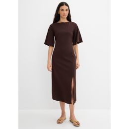 bonprix Jerseykleid mit Schlitz aus reiner Bio-Baumwolle, braun, Gr.40/42 (M), Kleid aus reiner Bio-Baumwolle mit ausgestellten &Auml;rmeln und Wasserfall-Ausschnitt, 100% Baumwolle (organic)