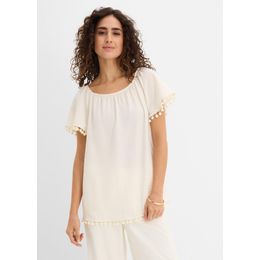 bonprix Bluse aus softem Viskose-Mix, wei&szlig;, Gr.52, Bluse mit verziertem Saum aus softem Viskose-Mix