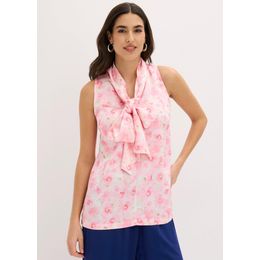 bonprix Schlupfbluse aus gl&auml;nzendem Satin mit Bindedetail, rosa, Gr.50, Modern und feminin: Schlupfbluse mit Bindekragen