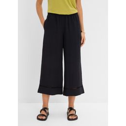 bonprix Culotte aus flie&szlig;endem Viskose-Mix, schwarz, Gr.36, Capri-Hose mit Komfortbund und feiner Spitze