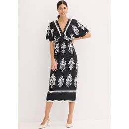 bonprix Jerseykleid mit tiefem Ausschnitt, schwarz, Gr.40/42 (M), Stylisches Kleid mit toller Passform