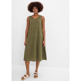 bonprix Musselin-Kleid aus reiner Baumwolle, gr&uuml;n, Gr.50, Sommerliches Kleid, leicht transparent, aus Musselin