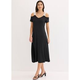 bonprix Jerseykleid mit H&auml;kelspitze, schwarz, Gr.40/42 (M), Stylisches Kleid mit toller Passform und tiefem Ausschnitt