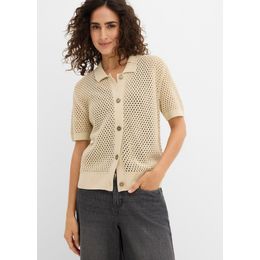 bonprix Ajour-Strickjacke, beige, Gr.36/38 (S), Ajour-Strickjacke mit modischen Kn&ouml;pfen, 85% Baumwolle